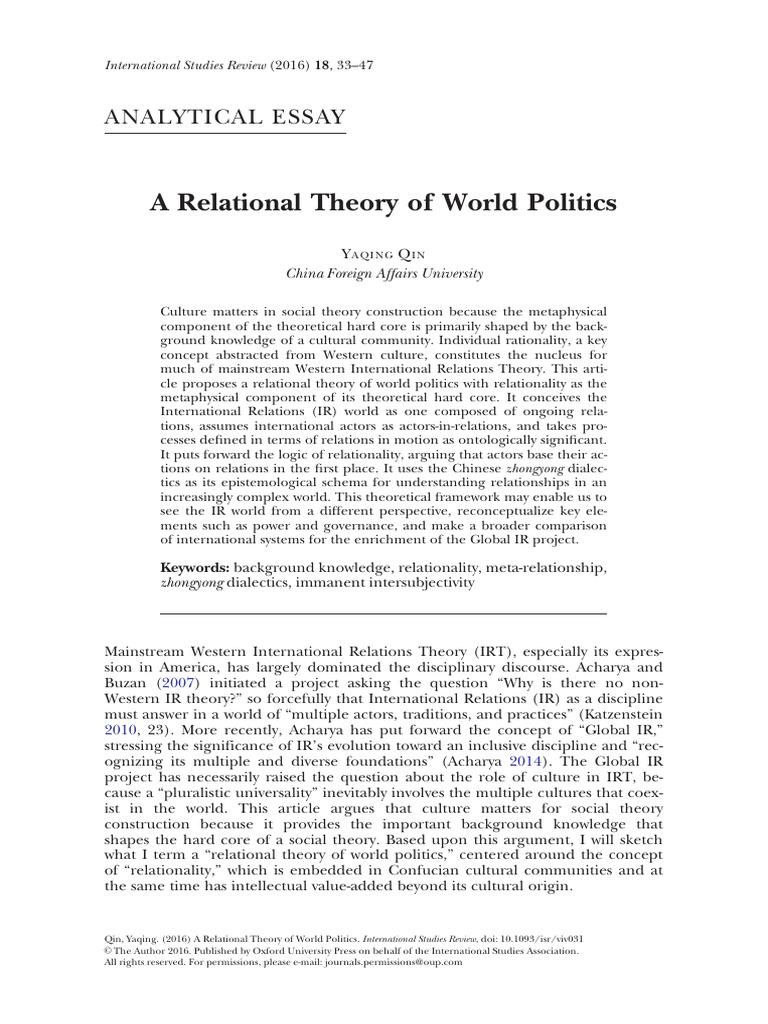 11 - Qin (2016) Relational Theory | PDF | Rationality