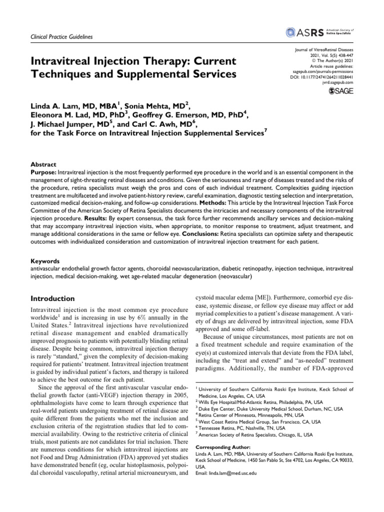 Intravitreal Injection Therapy - Current Techniques and Supplemental ...
