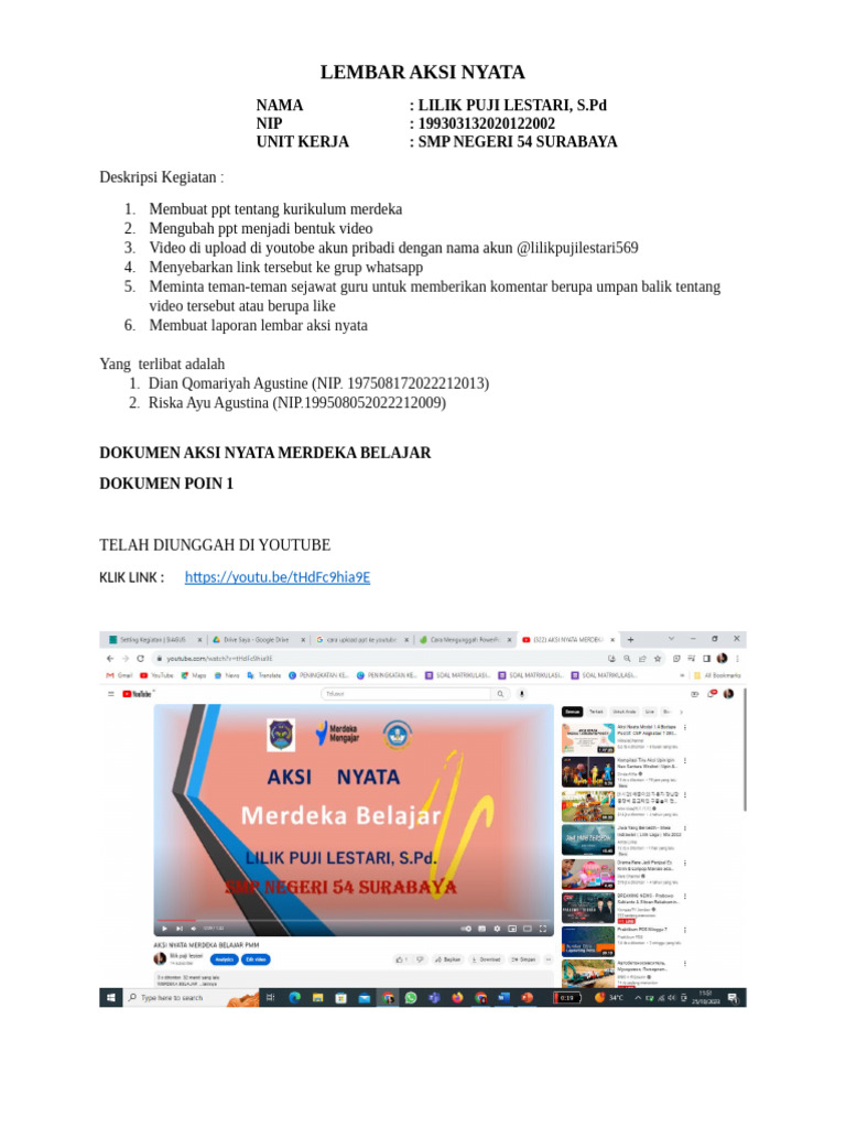 Lembar Aksi Nyata Kurikulum Merdeka Lilik | PDF