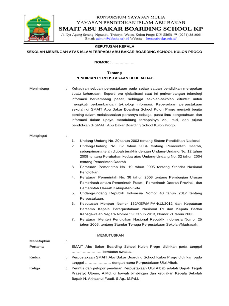 SK Pendirian Perpustakaan Sekolah | PDF