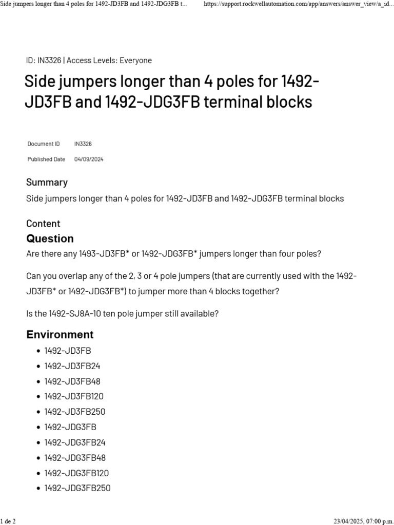 Side Jumpers Longer Than 4 Poles For 1492-JD3FB and 1492-JDG3FB ...