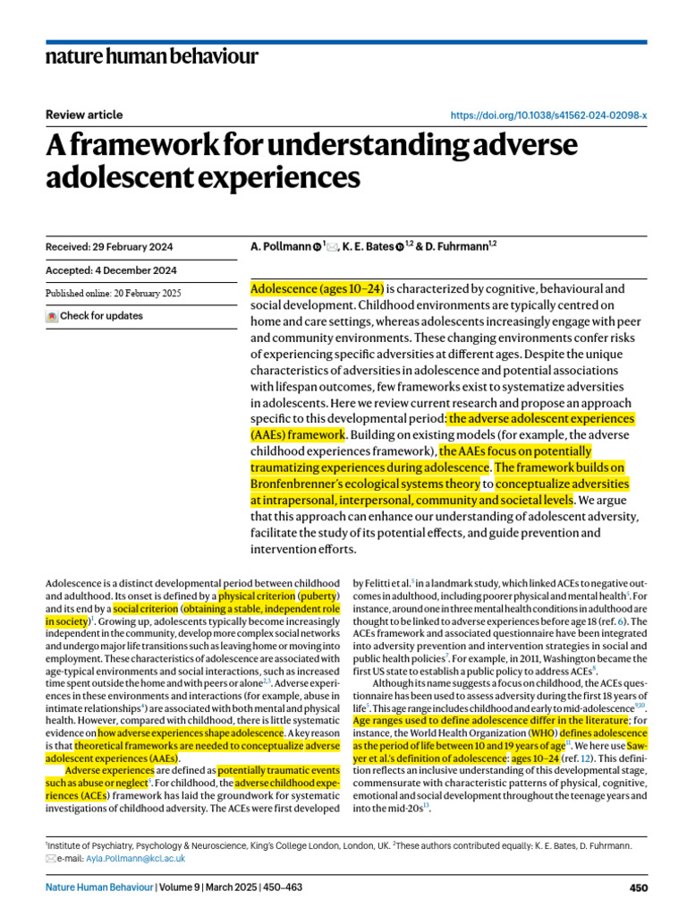 Pollmann 2025 - Adolescent Adverse | PDF | Adolescence | Child Abuse