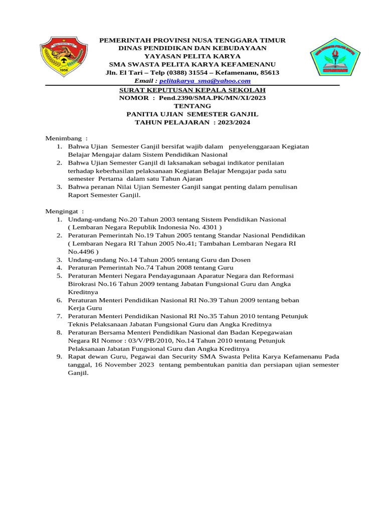 SK Panitia Ujian Semester Ganjil 2021 | PDF