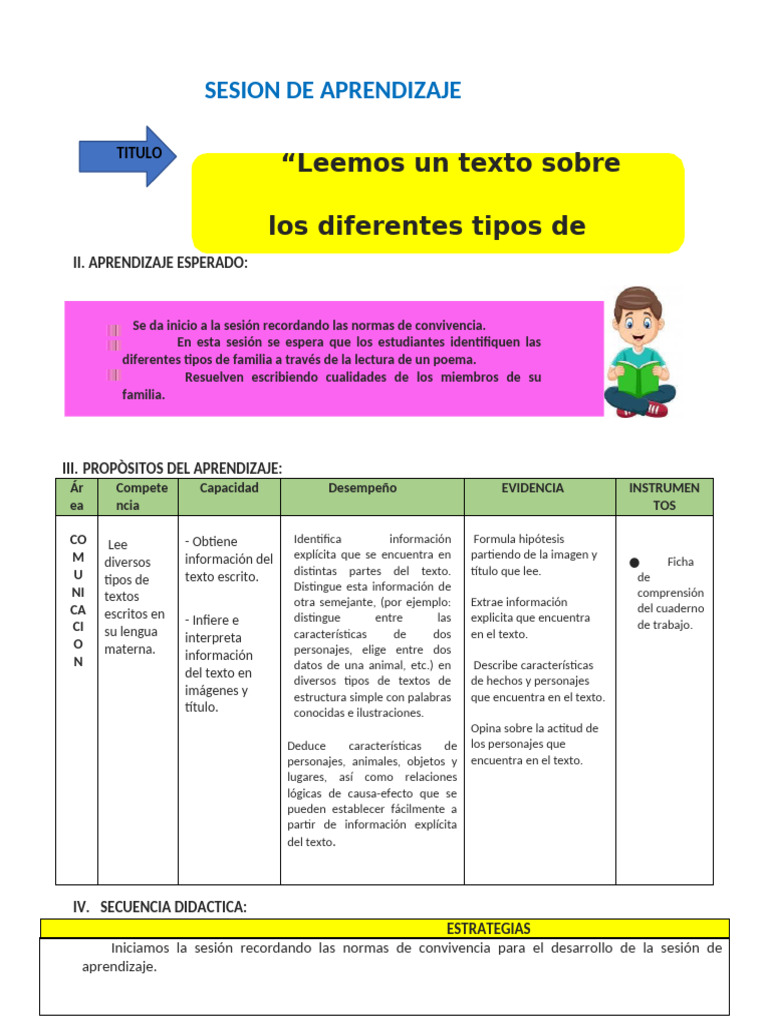 Sesion De Aprendizaje Leemos Un Poema Pdf Aprendizaje Información