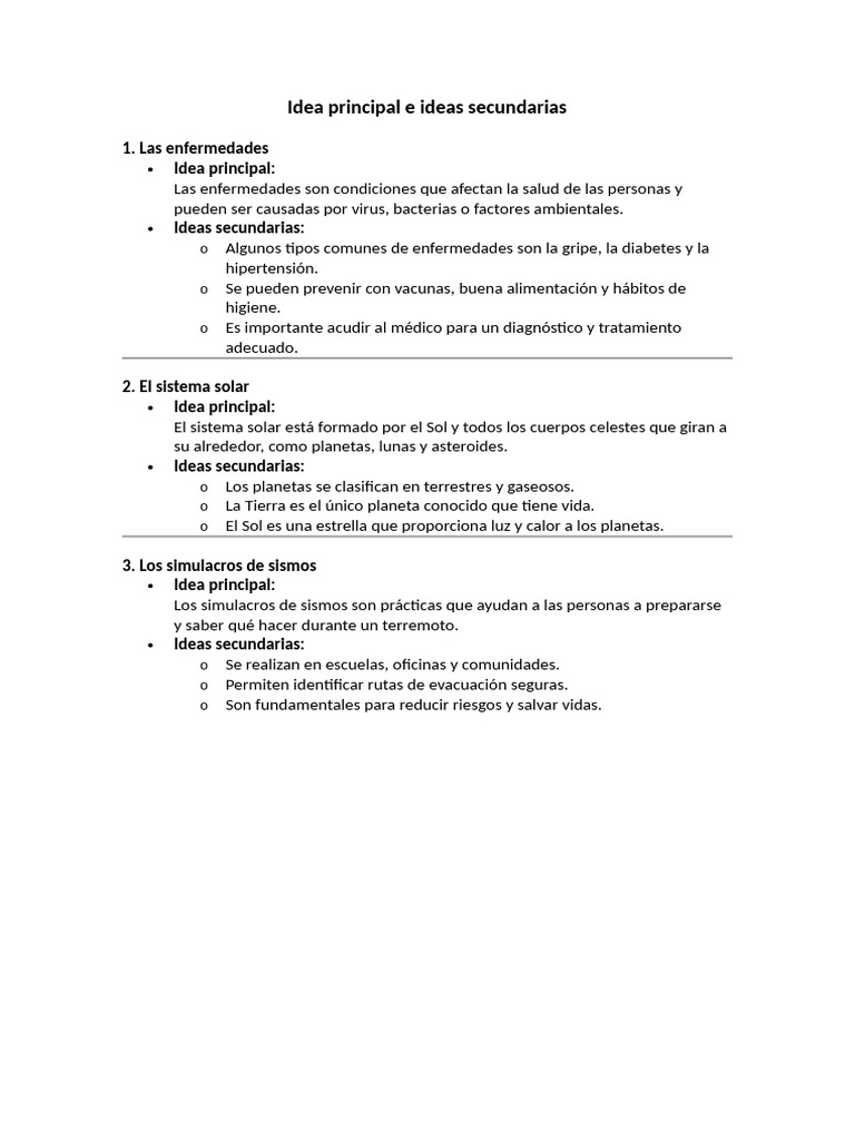 Idea Principal e Ideas Secundarias | PDF
