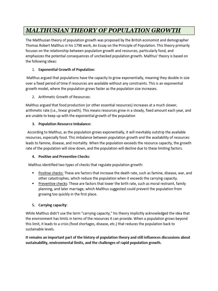 Malthusian Theory of Population Growth | PDF | Economic Growth ...