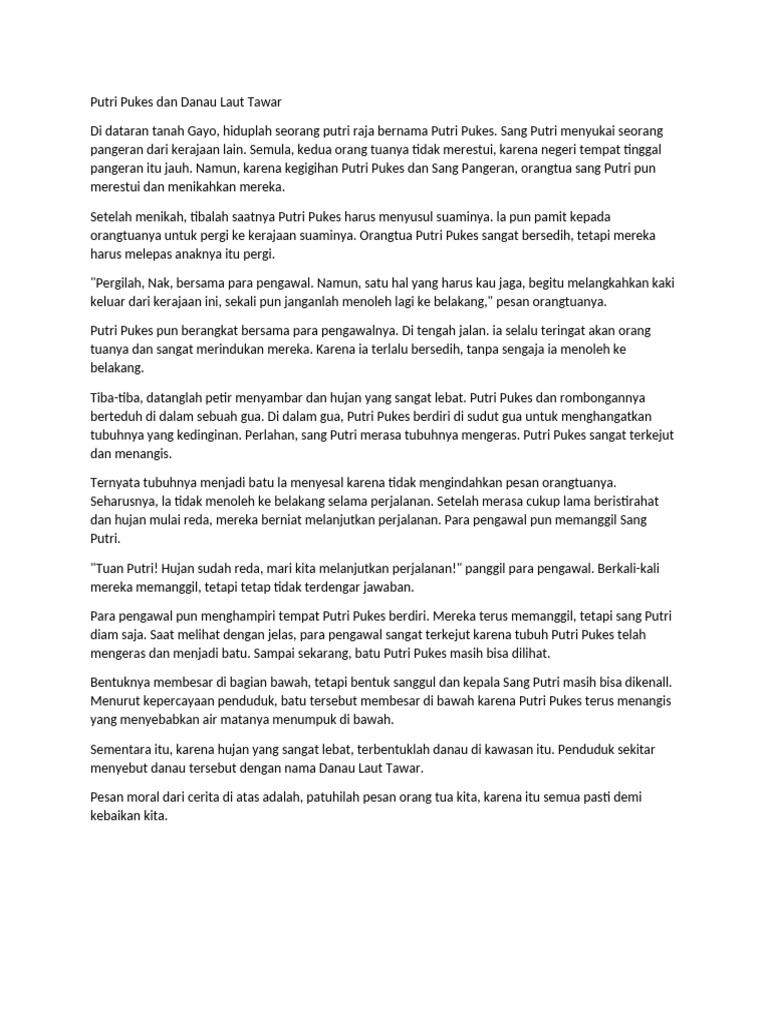 Putri Pukes Dan Danau Laut Tawar | PDF