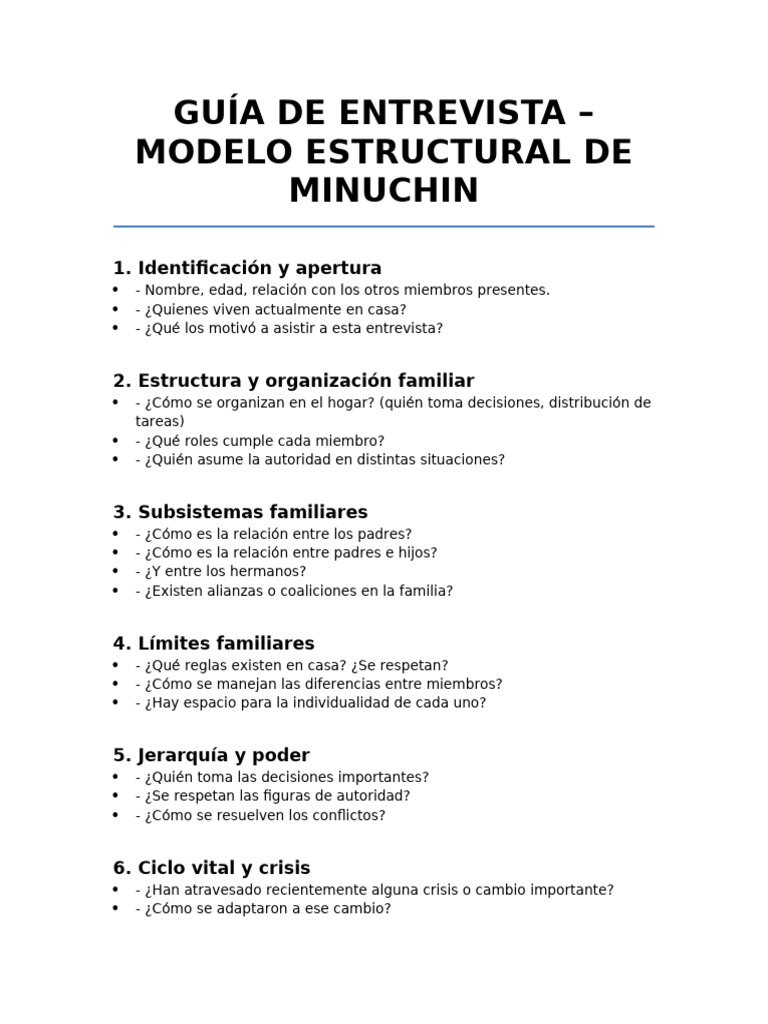 Guía Entrevista Modelo Estructural Minuchin | PDF