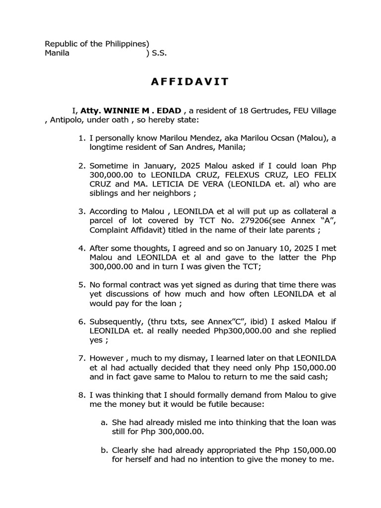 Affidavit of Witness | PDF | Affidavit | Legal Procedure