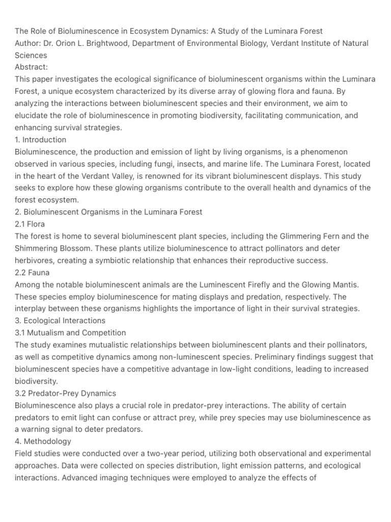 Bioluminescence in the Luminara Forest | PDF | Conservation Biology ...