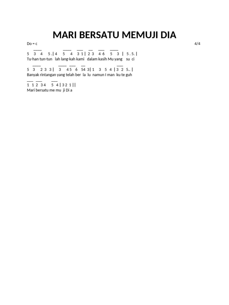 Lirik Lagu "Mari Bersatu Memuji Dia" | PDF