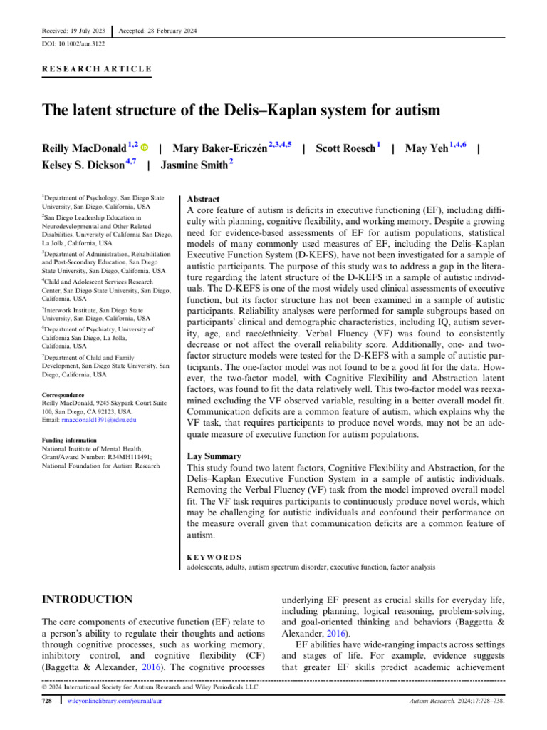The Latent Structure of The Delis-Kaplan System Fo | PDF | Wechsler ...
