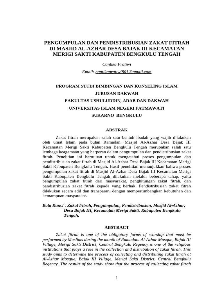 Jurnal Pengumpulan Dan Pendistribusian Zakat Fitrah Di Masjid Al-Azhar ...