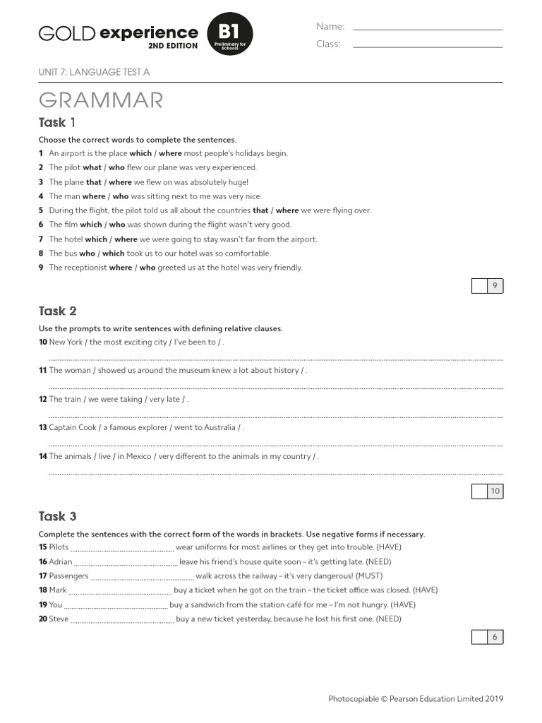 B1 Unit 7 Language Test Overview | PDF | Syntax | Grammar