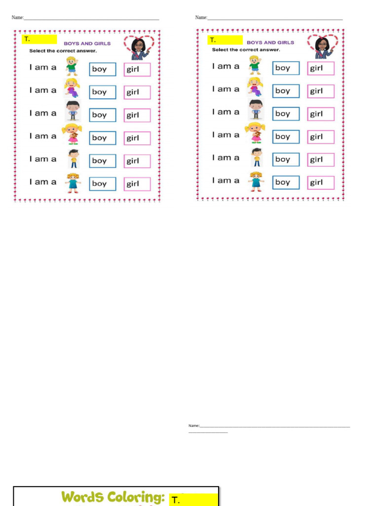 Day Care Boy Girl Worksheet | PDF