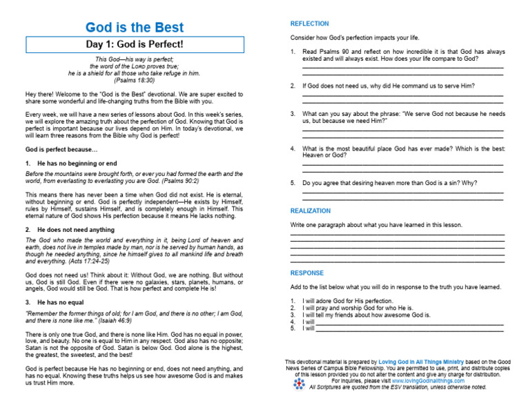 Day 1 God Is Perfect | PDF | God | Heaven