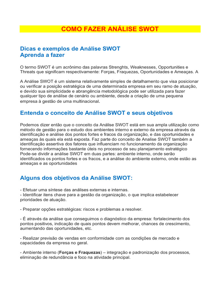 Como Fazer Analise SWOT | PDF | Análise SWOT | Economias