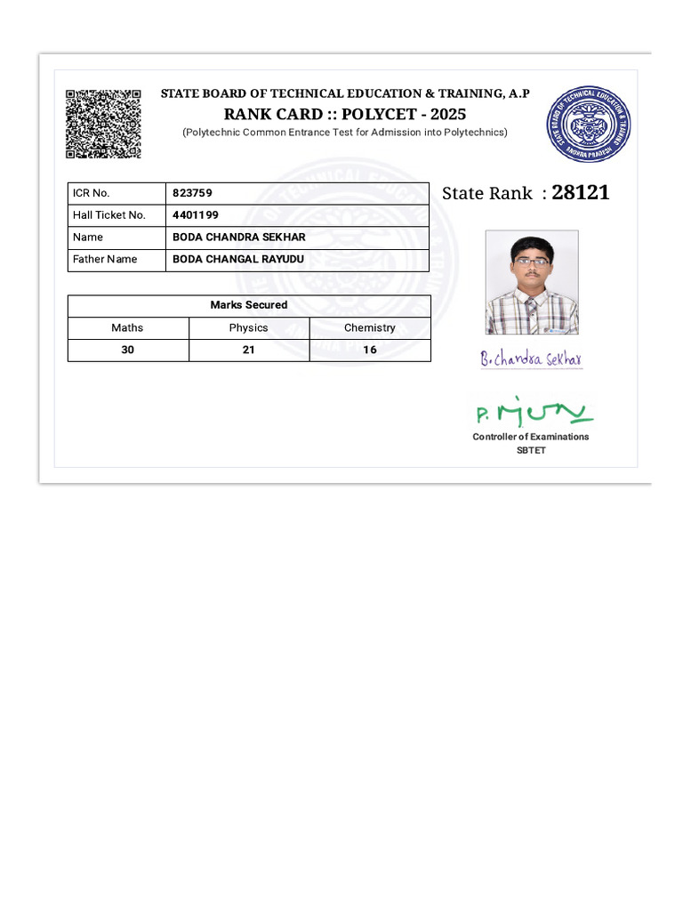 Polycet Rank Card | PDF