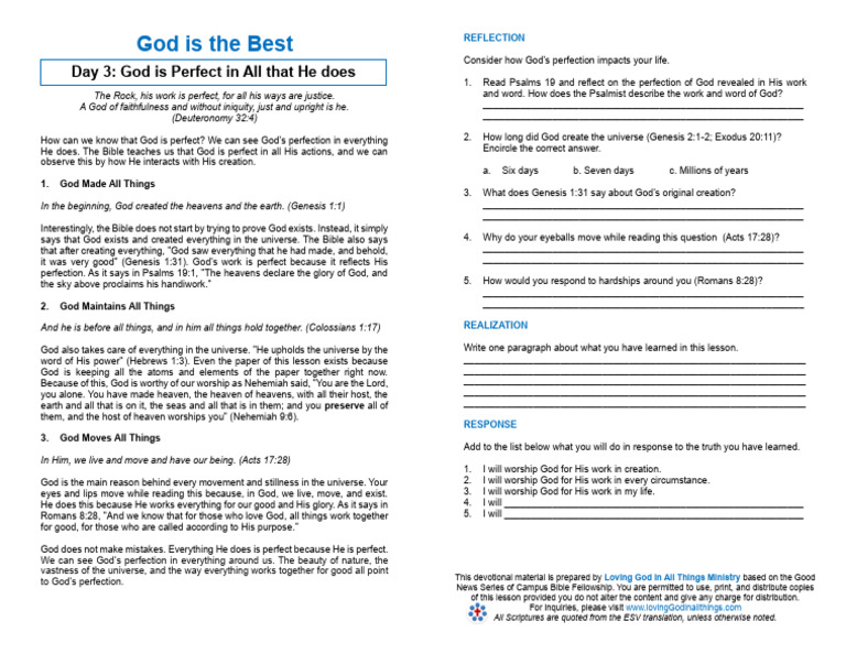 Day 3 God Is Perfect in All That He Does | PDF | Genesis Creation ...