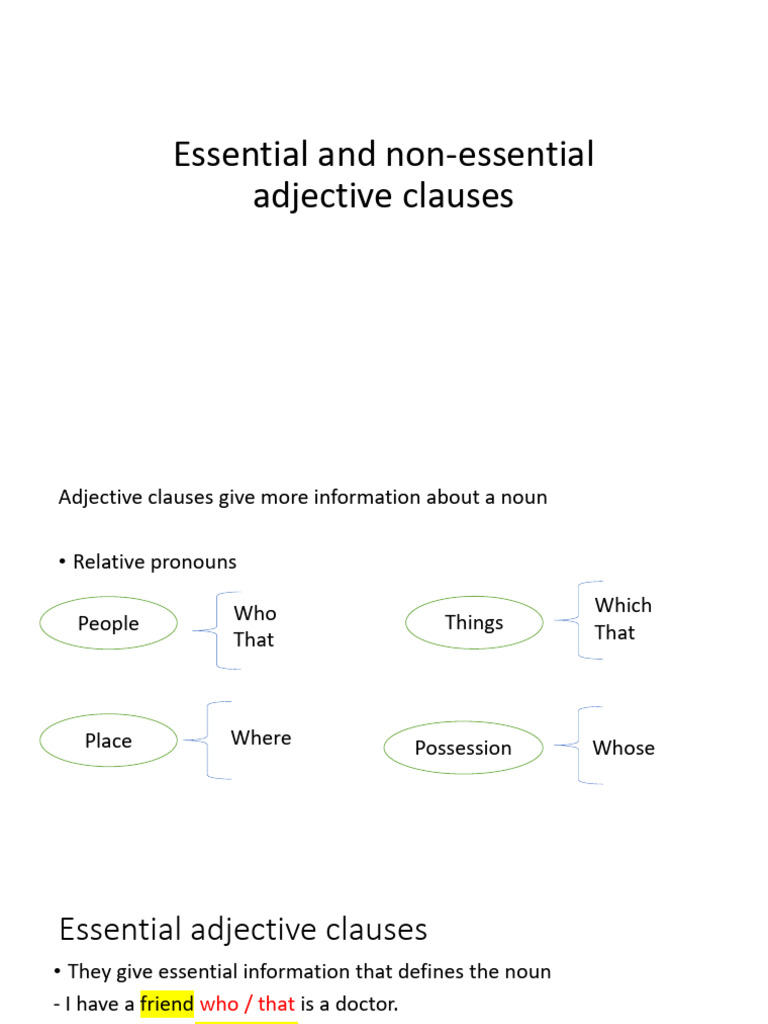 Essential and Non-Essential Adjective Clauses 5to | PDF | Adjective ...