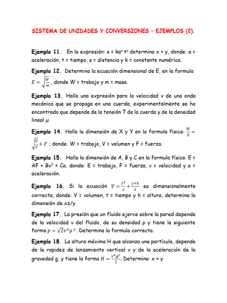 Análisis Dimensional y Sistema de Unidades - Ejemplos de Aplicación 2 | PDF