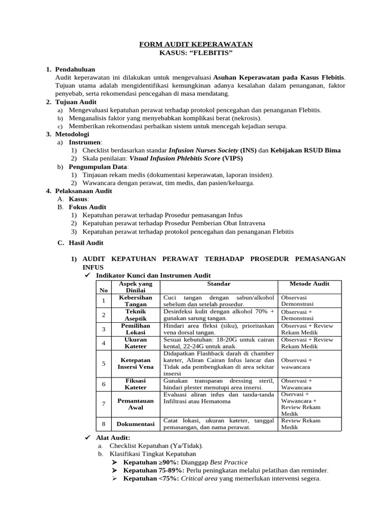 Form Audit Keperawatan Kepatuhan Pencegahan Dan Penanganan Flebitis | PDF