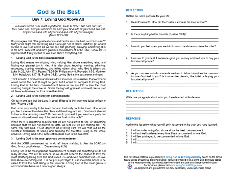 Day 7 Loving God Above All | PDF | Psalms | Ten Commandments