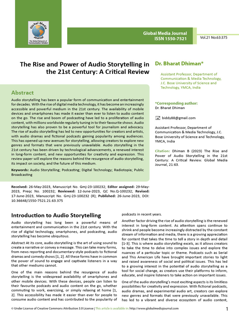 The Rise and Power of Audio Storytelling in The 21st Century A Critical ...