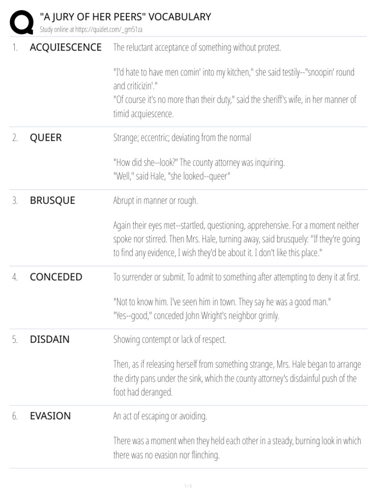 A Jury of Her Peers - Vocabulary | PDF