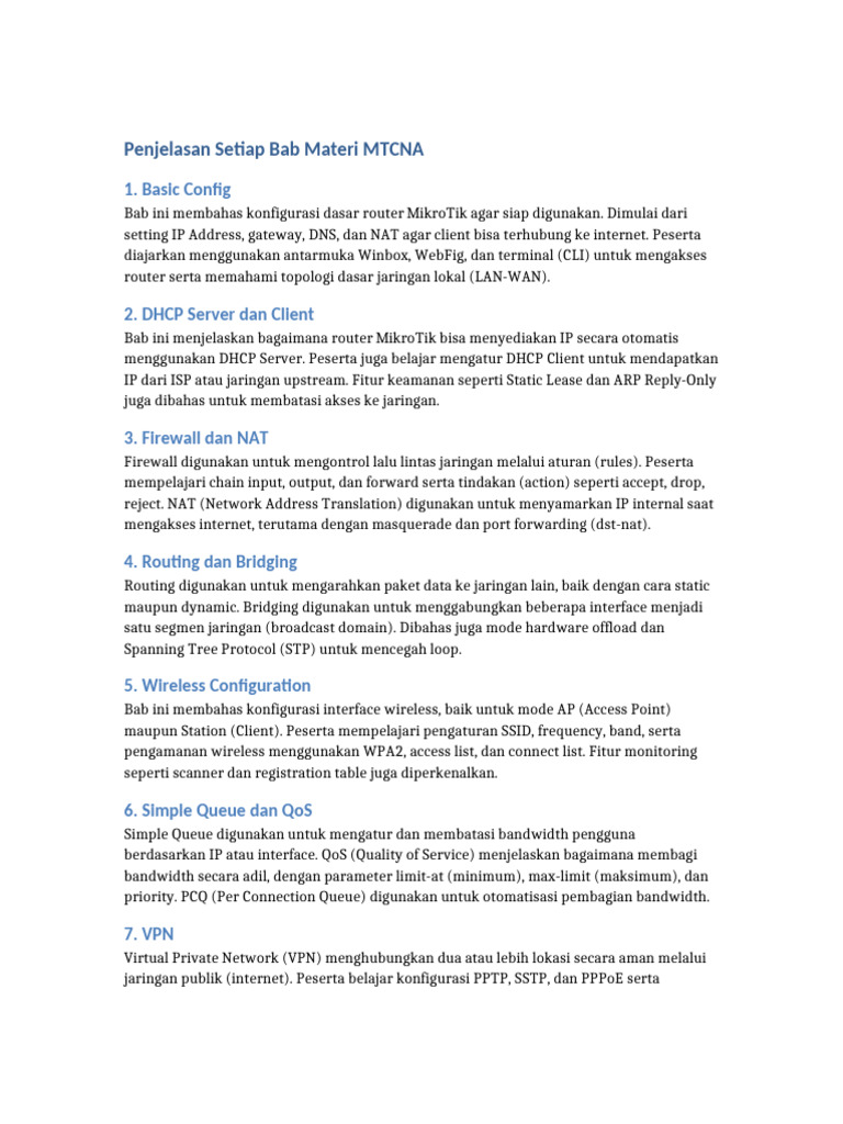 Penjelasan Bab Materi MTCNA | PDF
