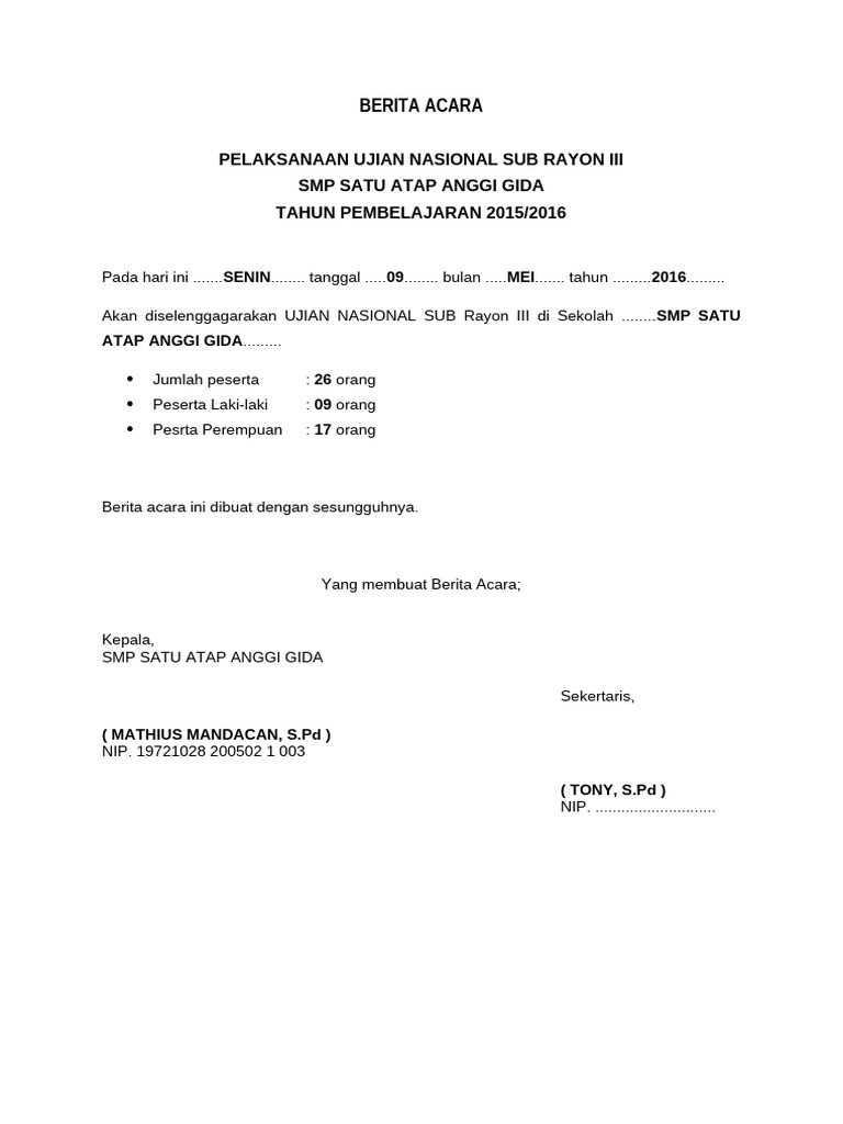 Ujian Nasional SMP Anggi Gida 2016 | PDF