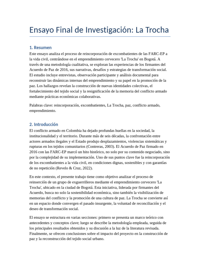 Ensayo Adelanto La Trocha | PDF