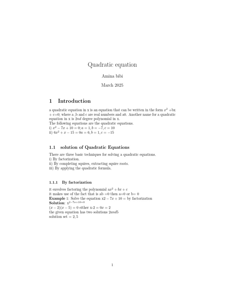 Quadratic Equation | PDF