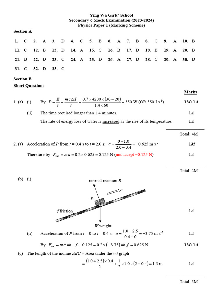 Phy Mock YWGS 2324 P1 MS | PDF | Electromagnetic Induction | Inductor