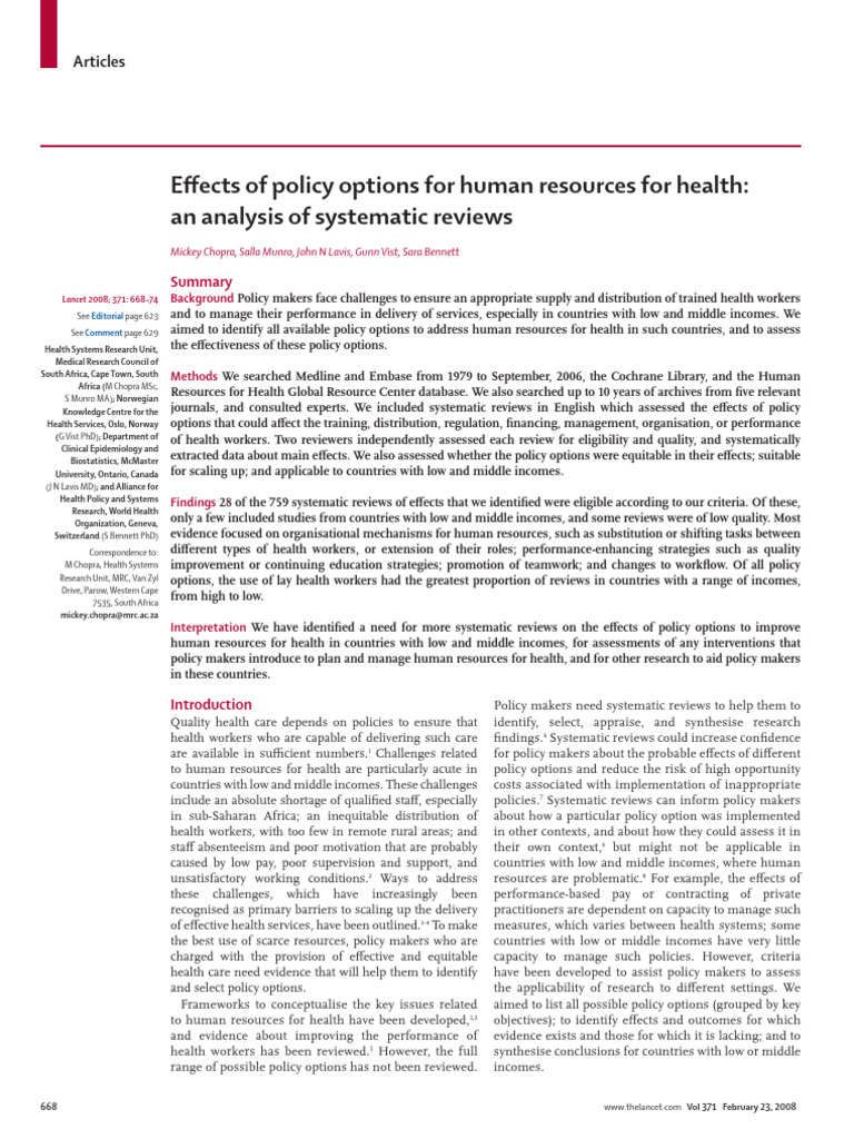 2008 - Chopra - Effects of Policy Options For Human Reso | PDF ...