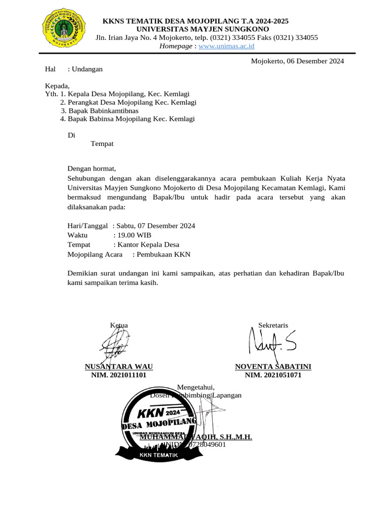 Undangan Pembukaan KKN Fix | PDF