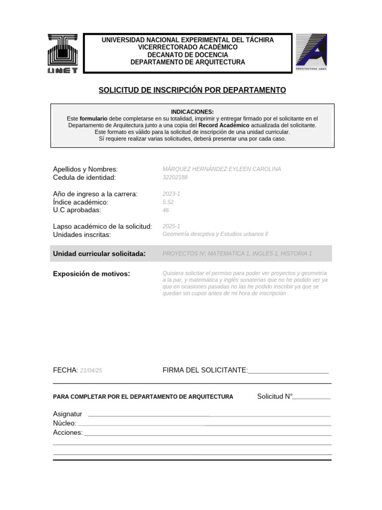 Solicitud de Cupo | PDF