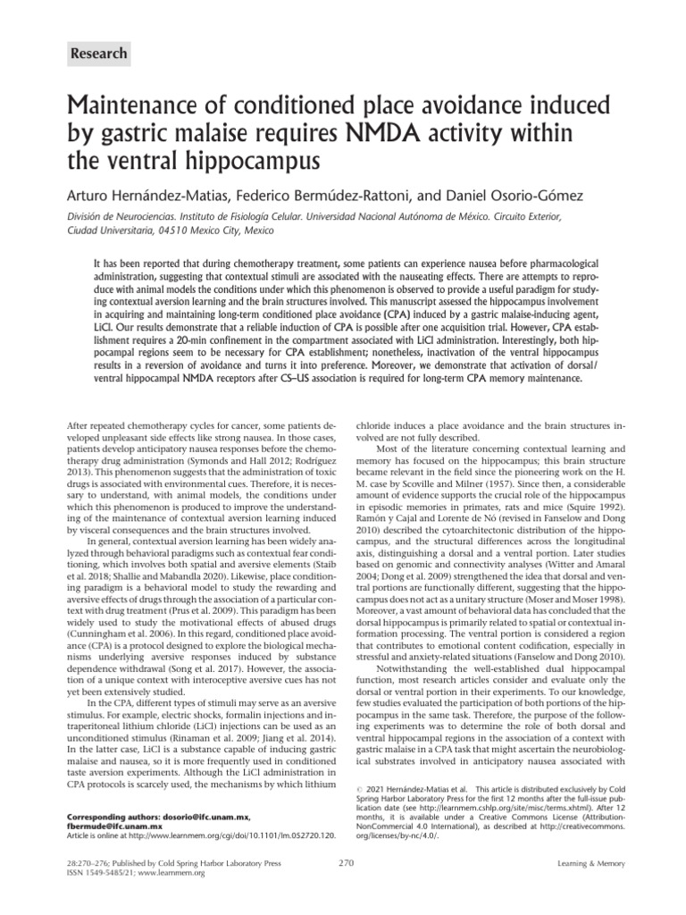 Maintenance of Conditioned Place Avoidance Induced by Gastric Malaise ...