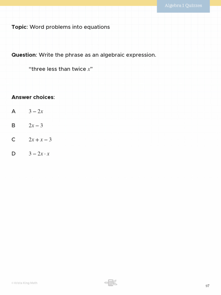 Word+Problems+Into+Equations | PDF