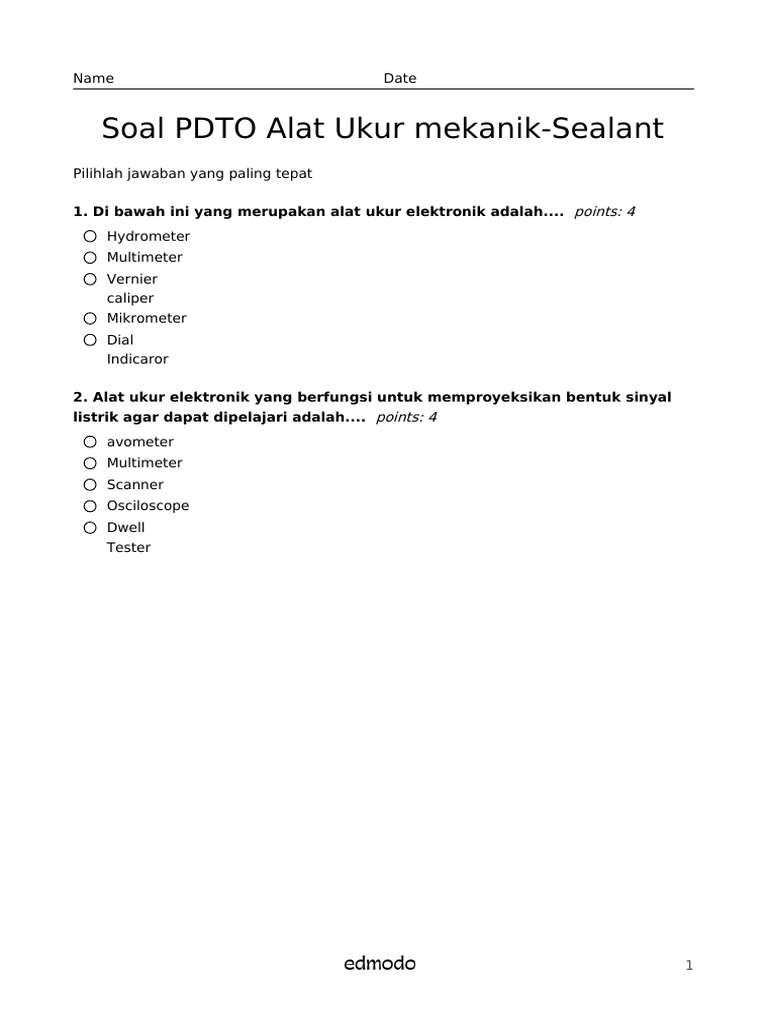 Soal PDTO Alat Ukur Mekanik-Sealant | PDF