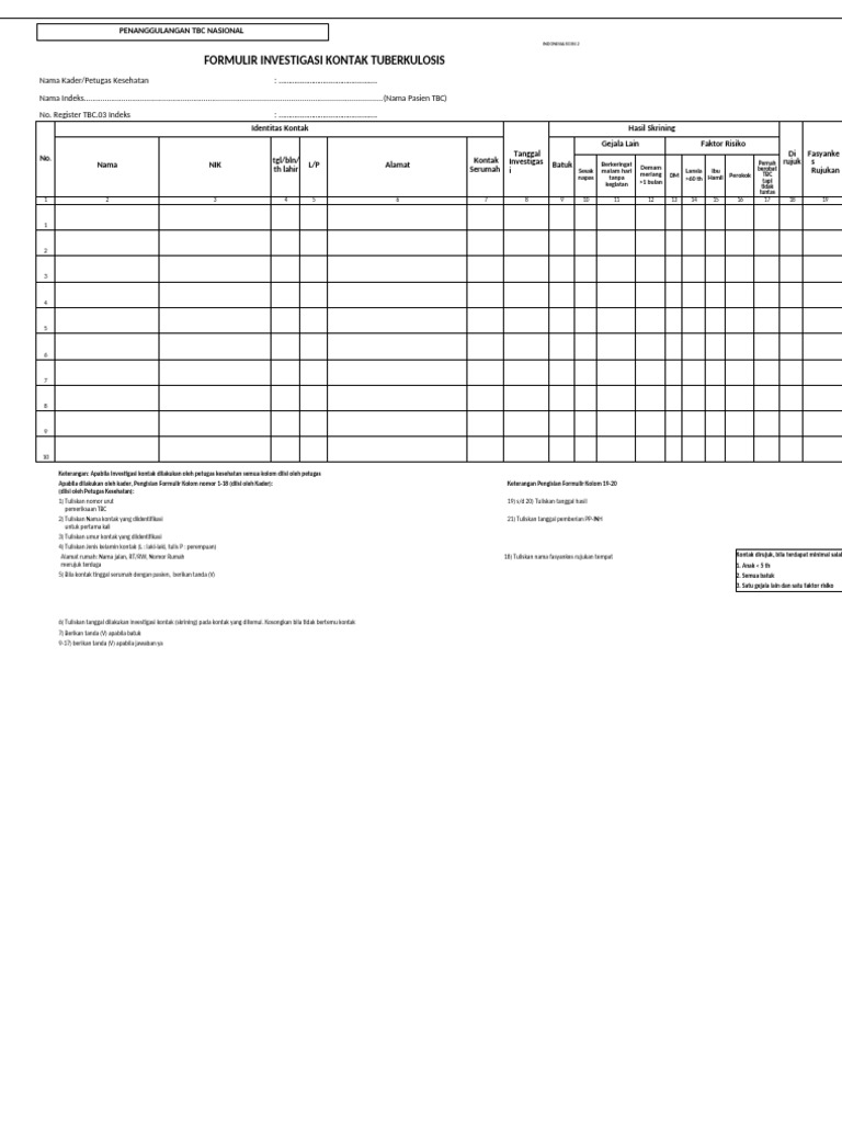 Formulir Investigasi Kontak TBC | PDF