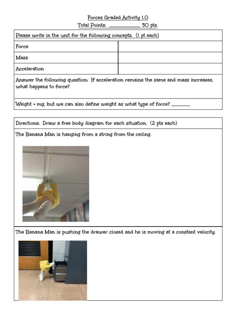 A Practice Test On Forces, Physical Science | PDF | Force | Mass