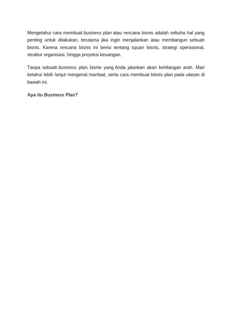 Cara Membuat Business Plan untuk Pemula | PDF