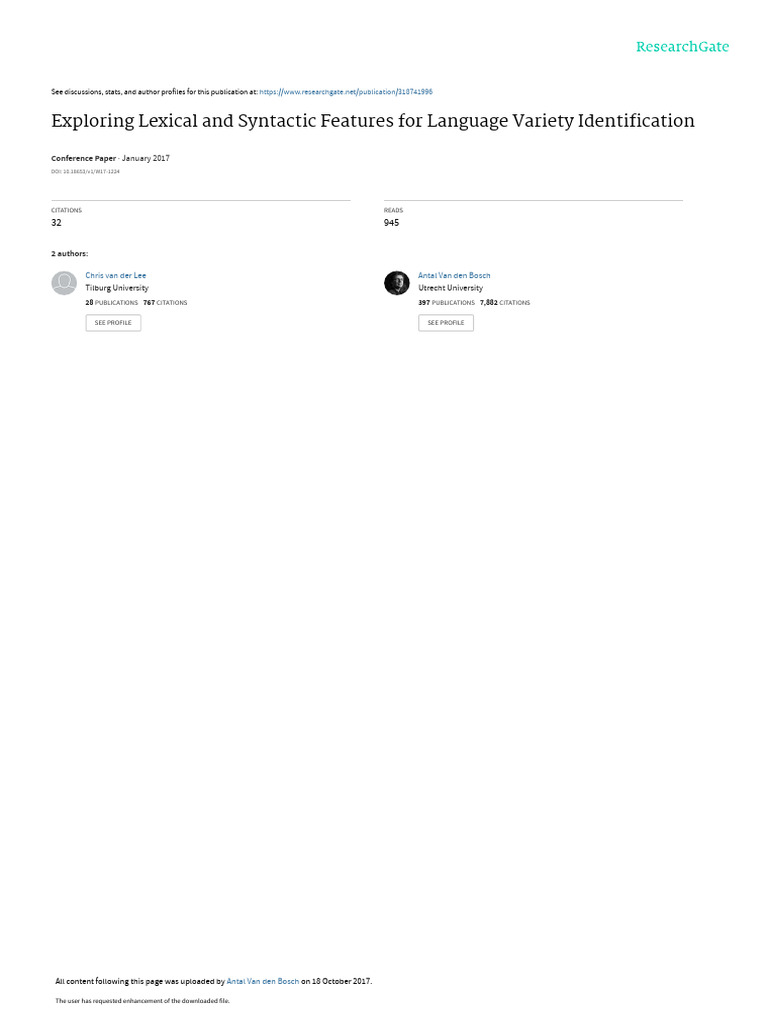 Exploring Lexical and Syntactic Features For Langu | PDF | Statistical Classification | Part Of ...