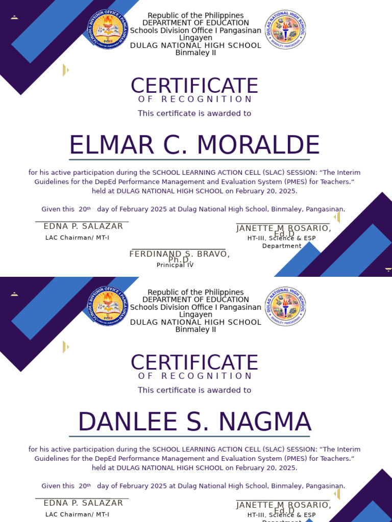LAC 4 Certificate PMES 2024 2025 | PDF | Philippines | Government