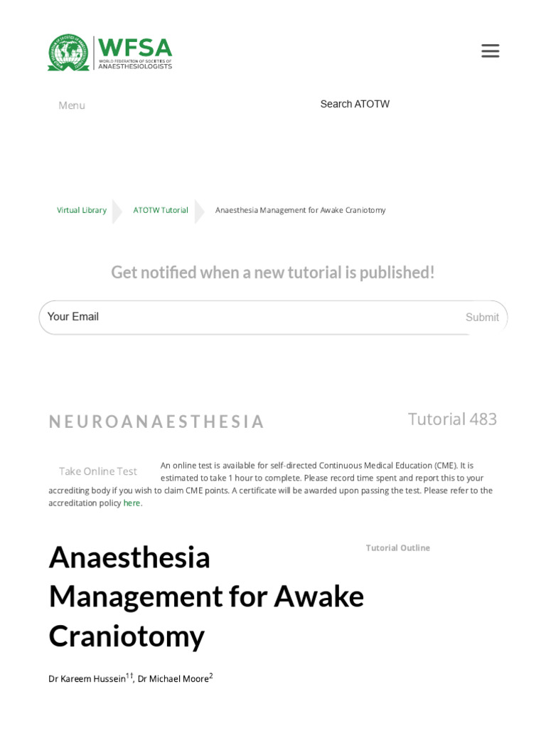 Awake Craniotomy Anesthesia Guide | PDF | Anesthesia | Clinical Medicine