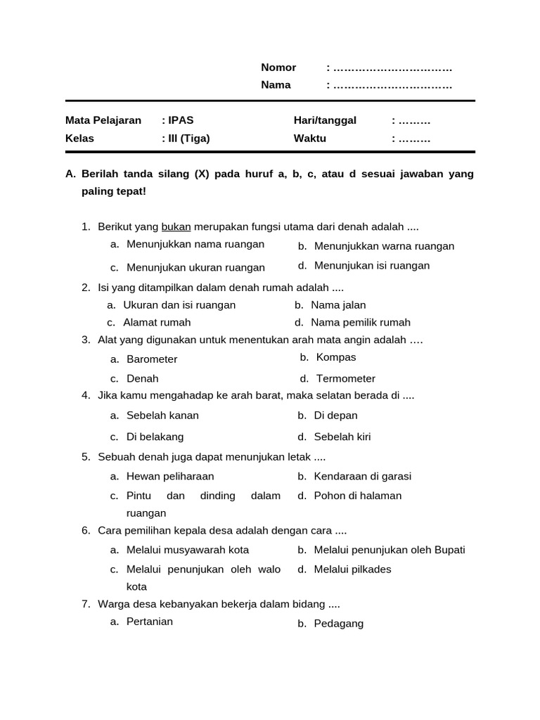 Naskah Soal SAS IPAS Kelas 3 | PDF