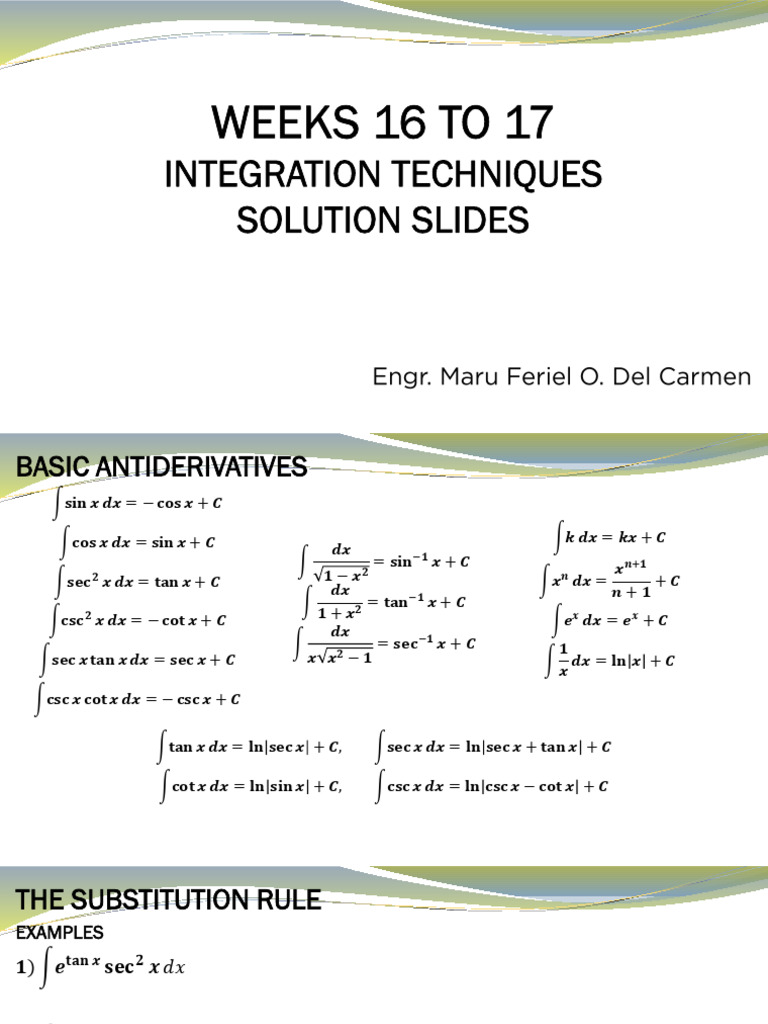 16-17 Integration Techniques - Solution Slides | PDF | Trigonometric ...