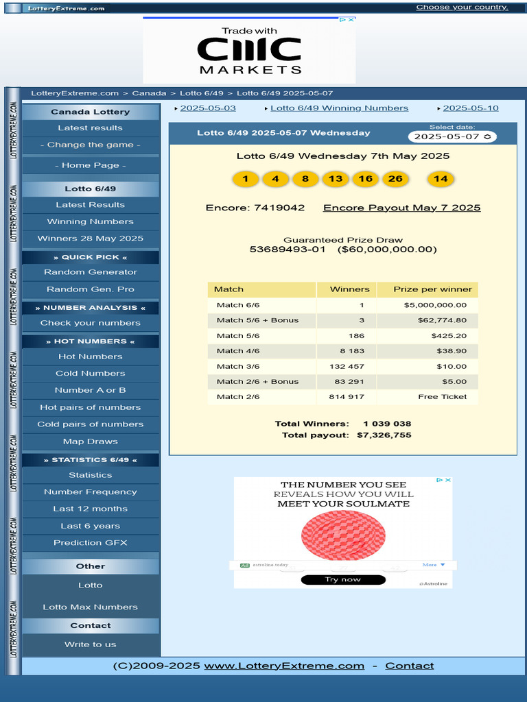 Lotto 649 May 7 2025 (2025-05-07) - Canada Lottery | PDF | Lottery ...
