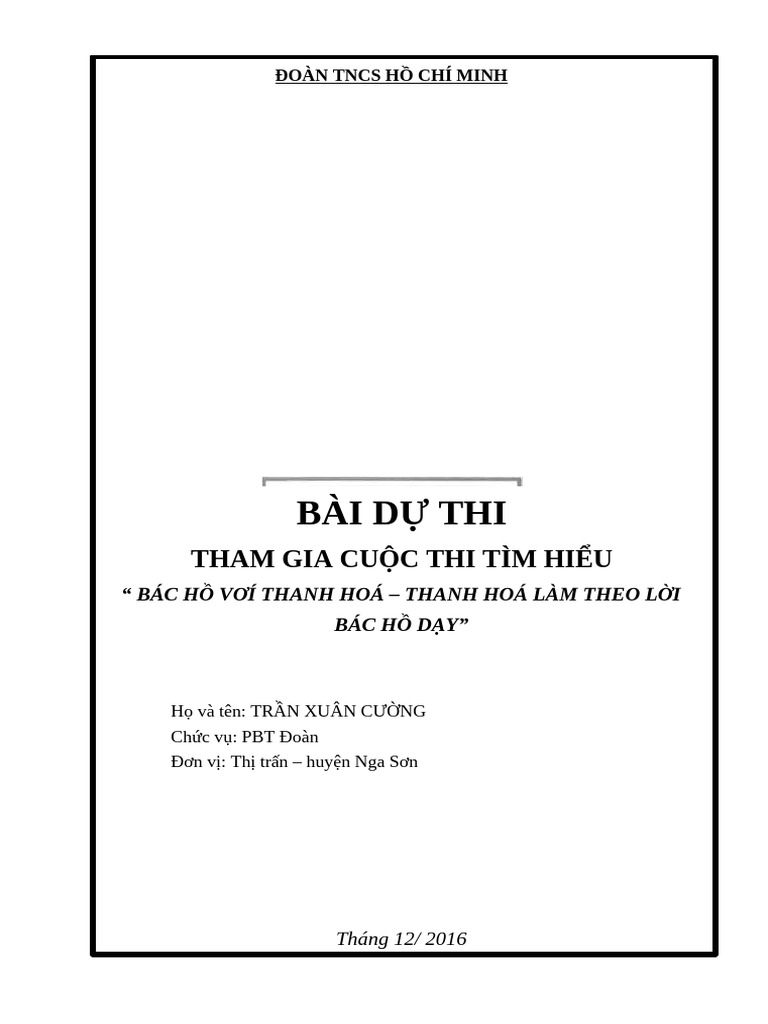 Bai Thi Bac Ho Voi Thanh Hoa 2016 | PDF
